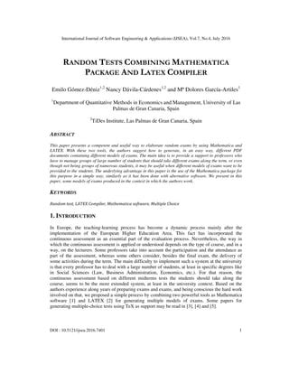 RANDOM TESTS COMBINING MATHEMATICA PACKAGE AND LATEX COMPILER PDF Desktop Publishing