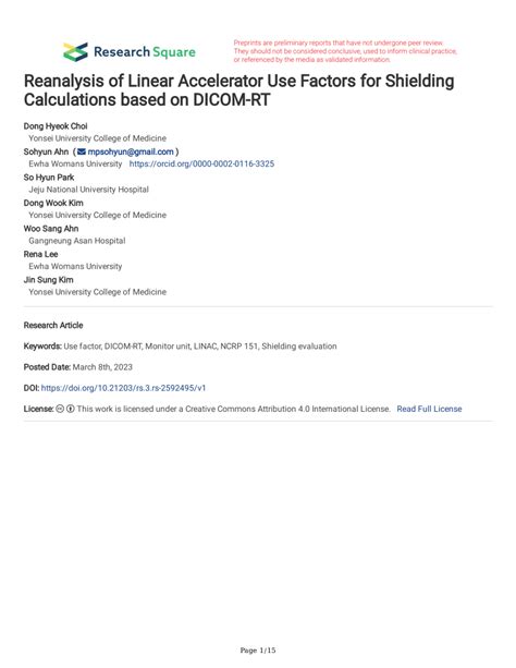 Pdf Reanalysis Of Linear Accelerator Use Factors For Shielding Calculations Based On Dicom Rt