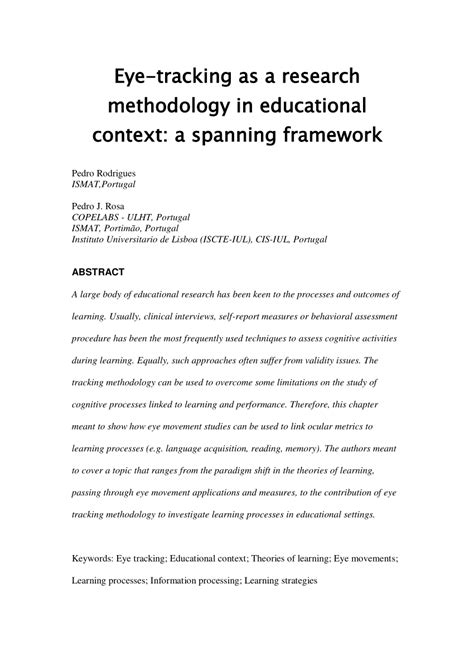 Pdf Eye Tracking As A Research Methodology In Educational Context Concepts Methodologies