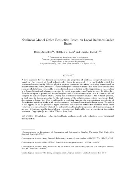 Pdf Nonlinear Model Order Reduction Based On Local Reduced Order Bases