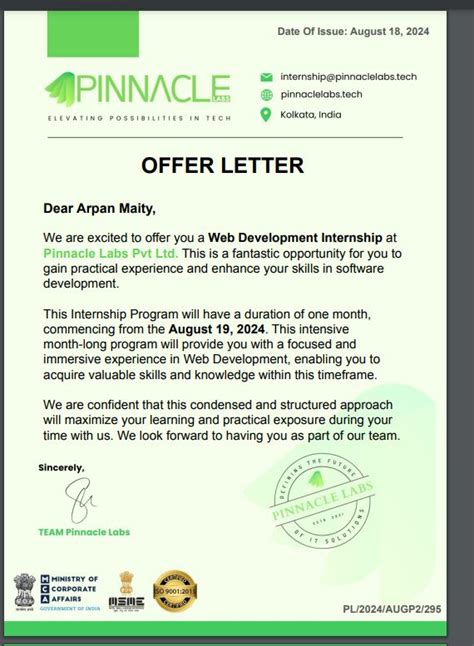 Arpan Maity On Linkedin Pinnaclelabs Internship2024
