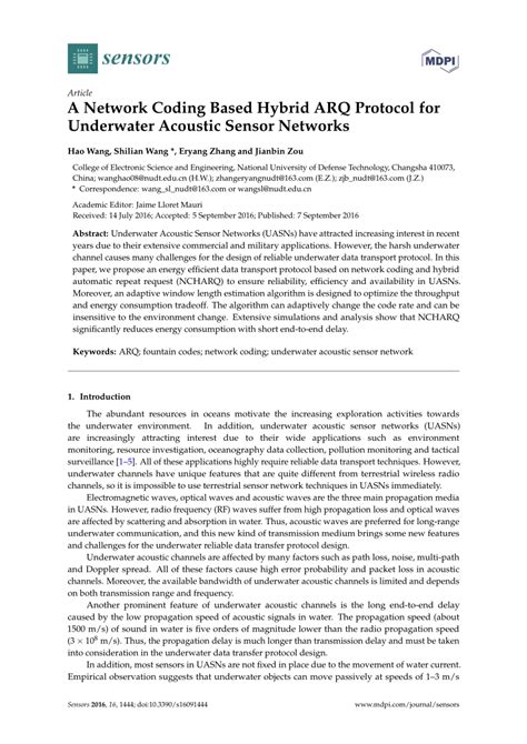 Pdf A Network Coding Based Hybrid Arq Protocol For Underwater Acoustic Sensor Networks