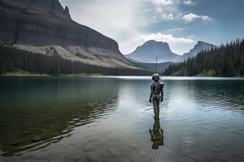 Premium Ai Image Alien Scout Walking Along The Shore Of A Vast And