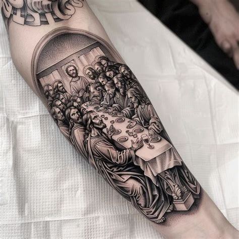 Intricate Last Supper Tattoo On White Background In 2025 Arm Tattoos