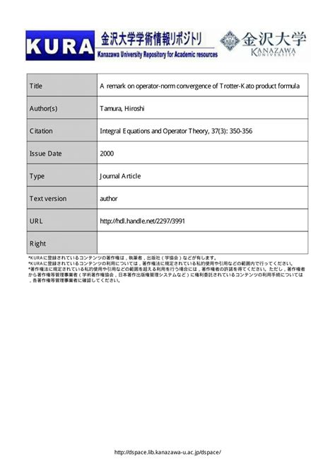 Pdf A Remark On Operator Norm Convergence Of Trotter Kato Product Formula