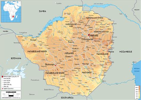Zimbabwe Map Physical Worldometer
