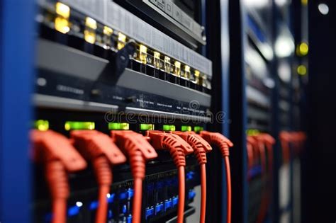 High Tech Server Room Featuring Interconnected Cables And Network