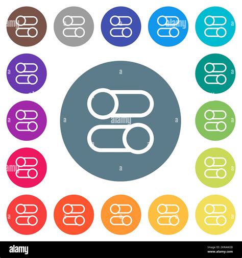 horizontal toggle switches outline flat white icons on round color