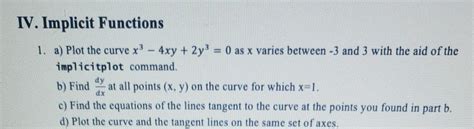 Solved Iv Implicit Functions 1 A Plot The Curve X3 4xy