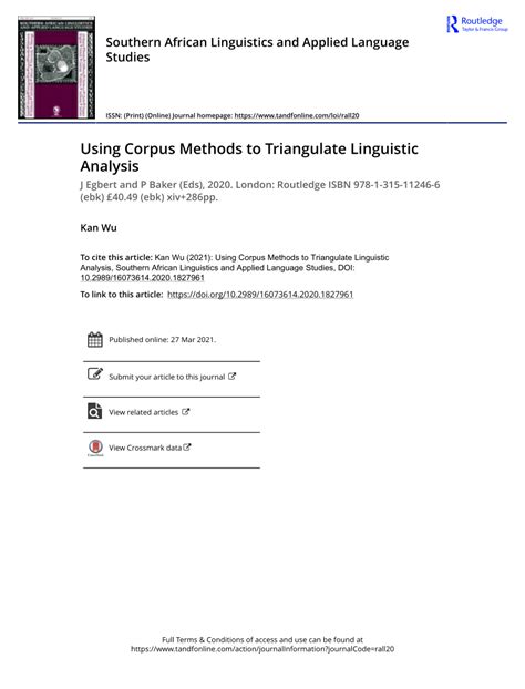 Pdf Using Corpus Methods To Triangulate Linguistic Analysis J Egbert And P Baker Eds 2020
