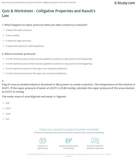 Colligative Properties Worksheet With Answers Printable Word Searches