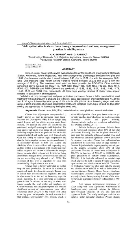 Pdf Yield Optimization In Clusterbean Through Improved Seed And Crop