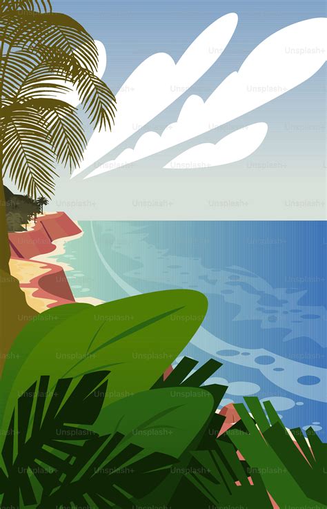 야자수와 바다가 있는 열대 풍경 벡터 Unsplash의 그림 이미지