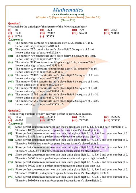 Ncert Solutions For Class 8 Maths Chapter 5 Exercise 5 1