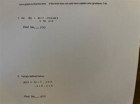 Solved Use A Graph To Find The Limit If The Limit Does Not Chegg Com