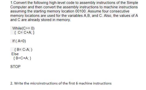 1 Convert The Following High Level Code To Assembly