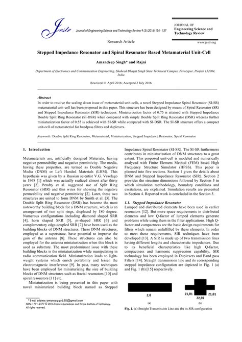 Pdf Stepped Impedance Resonator And Spiral Resonator Based Metamaterial Unit Cell