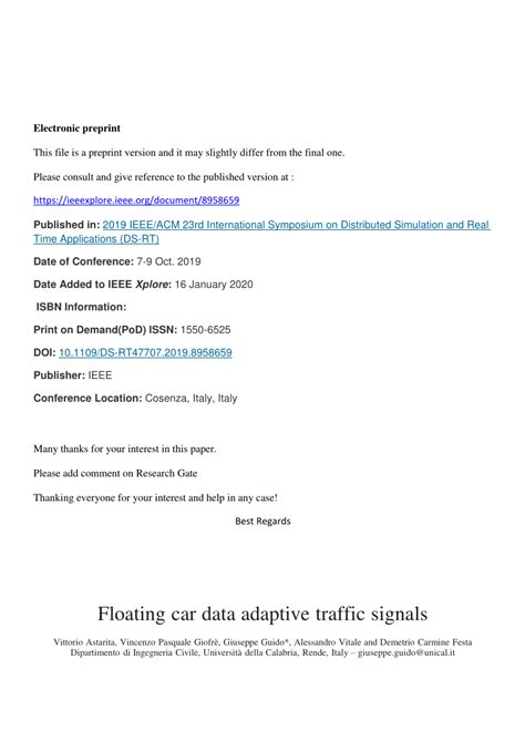 Pdf Floating Car Data Adaptive Traffic Signals