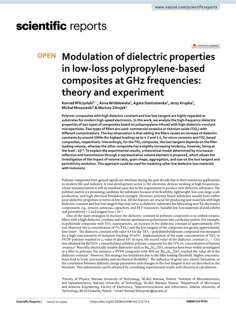 Pdf Modulation Of Dielectric Properties In Low Loss Polypropylene Based Composites At Ghz