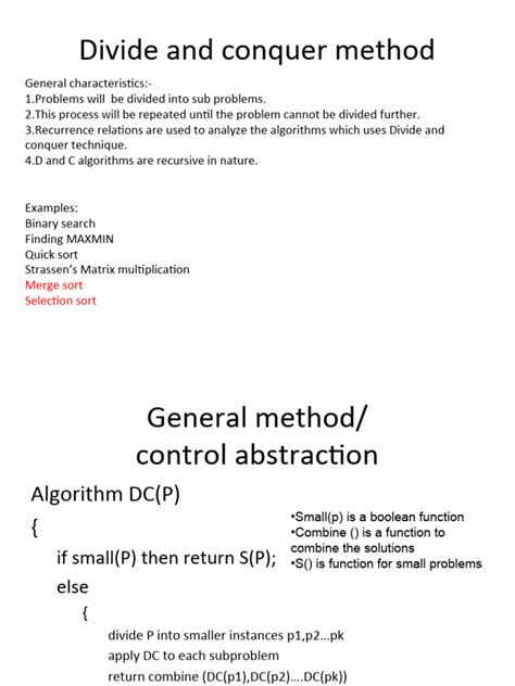 Divide And Conquer Method Merge Sort Selection Sort Pdf Arithmetic