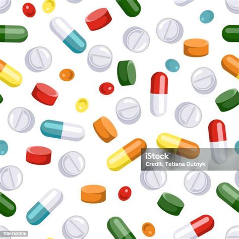알 약과 캡슐 흰색 배경에 원활한 패턴 만화 플랫 스타일의 밝은 색깔의 정제 의료 약리학 약물의 벡터 그림 0명에 대한 스톡 벡터 아트 및 기타 이미지 Istock