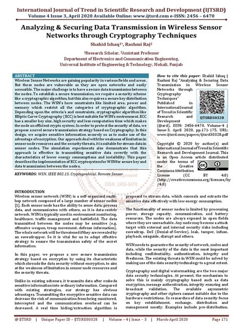 Analyzing And Securing Data Transmission In Wireless Sensor Networks Through Cryptography