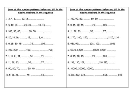 Complete The Number Patterns And Sequences Teaching Resources