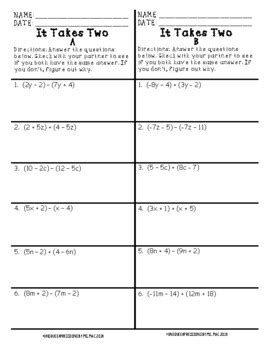 Adding And Subtracting Linear Expressions Partner Activity TpT