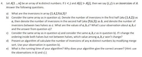 solved 4 let a[1…n] be an array of n distinct numbers if