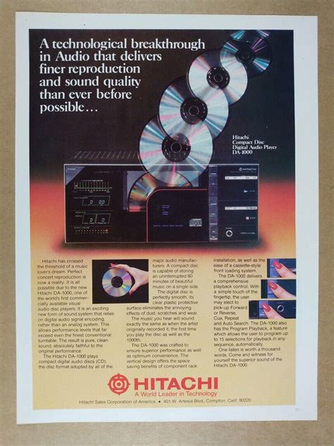 1983 Hitachi Da 1000 Compact Disc Cd Player Vintage Print Ad Ebay