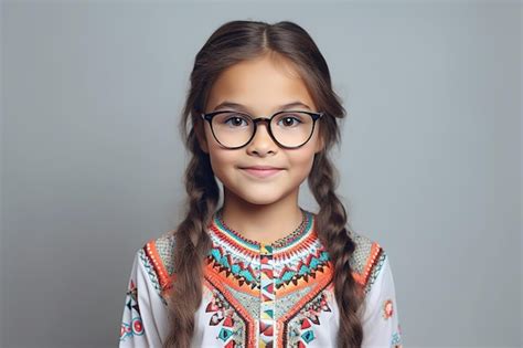 Premium Ai Image School Pupil Native American Girl In Glasses On