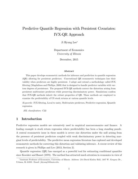 Pdf Predictive Quantile Regression With Persistent Covariates Ivx Qr Approach