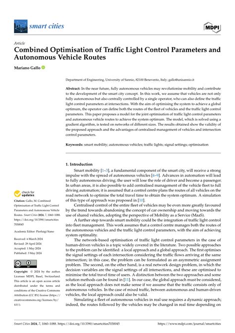 Pdf Combined Optimisation Of Traffic Light Control Parameters And Autonomous Vehicle Routes
