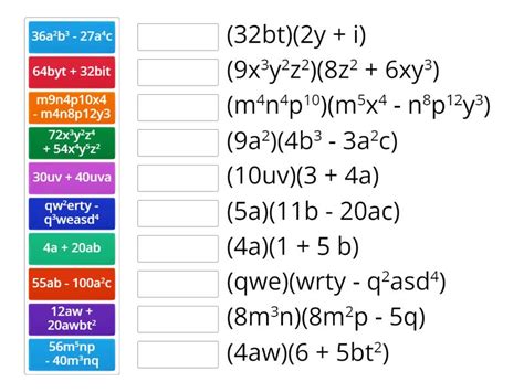 Ejercicios De Factor Común Monomio Match Up