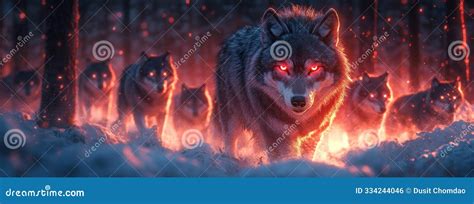 A Fierce Wolf Leads Pack Through Mystical Glowing Forest Showcasing