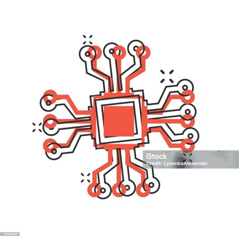 漫畫風格的計算機晶元圖示電路板卡通向量插圖在白色隔離背景cpu 處理器飛濺效果業務概念向量圖形及更多中央處理器圖片 中央處理器 主機板