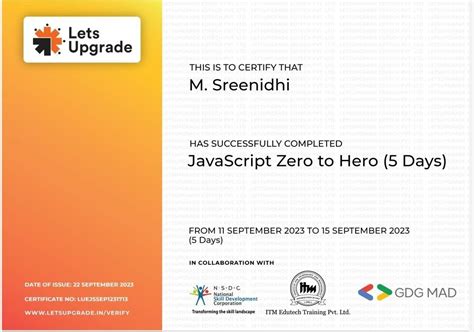 Sreenidhi M On Linkedin Hey Everyone I Am Excited To Share That I Have Completed The Javascript