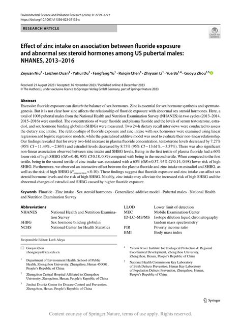 Effect Of Zinc Intake On Association Between Fluoride Exposure And