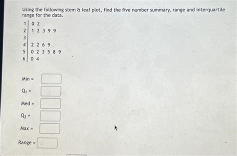 Solved Using The Following Stem Leaf Plot Find The Five Chegg