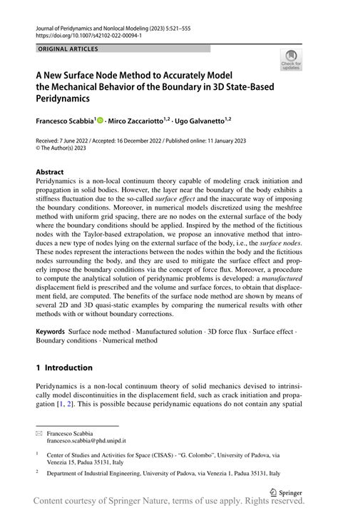 PDF A New Surface Node Method To Accurately Model The Mechanical Behavior Of The Boundary In