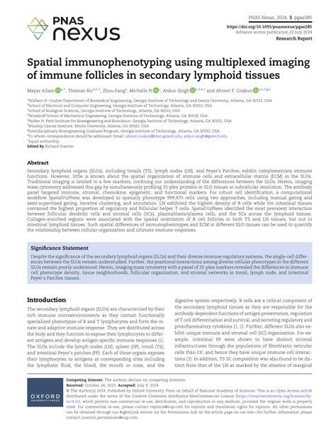 Pdf Spatial Immunophenotyping Using Multiplexed Imaging Of Immune Follicles In Secondary