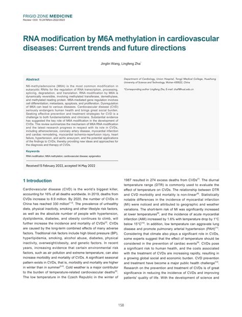 Pdf Rna Modification By M6a Methylation In Cardiovascular Diseases Current Trends And Future