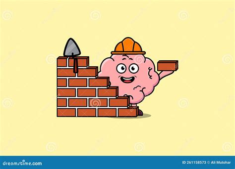 Cute Cartoon Brain As Mason Character Stock Vector Illustration Of