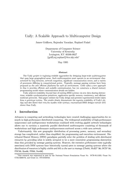 Pdf Unify A Scalable Approach To Multicomputer Design