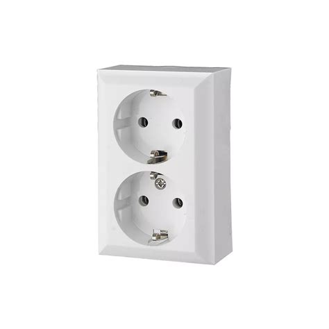 КОНТАКТ ШУКО ДВОЕН 16А БЯЛ ОТКРИТ МОНТАЖ Ip20 Gao 313354 Rumik