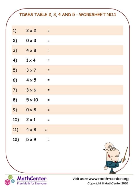 Second Grade Worksheets Multiplication Table Math Center