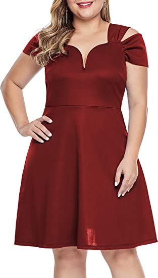Urchics Womens Plus Size Cold Shoulder V Neck Cocktail Party Swing