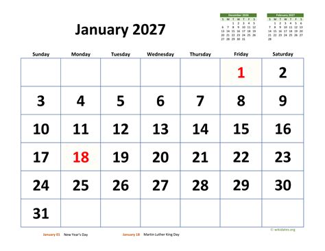Monthly 2027 Calendar With Extra Large Dates