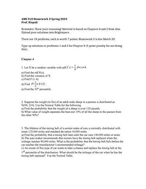 AMS Spring HW HW Instructions AMS Homework Spring Prof Rispoli