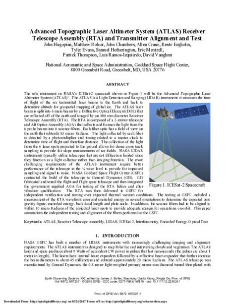 Pdf Advanced Topographic Laser Altimeter System Atlas Receiver